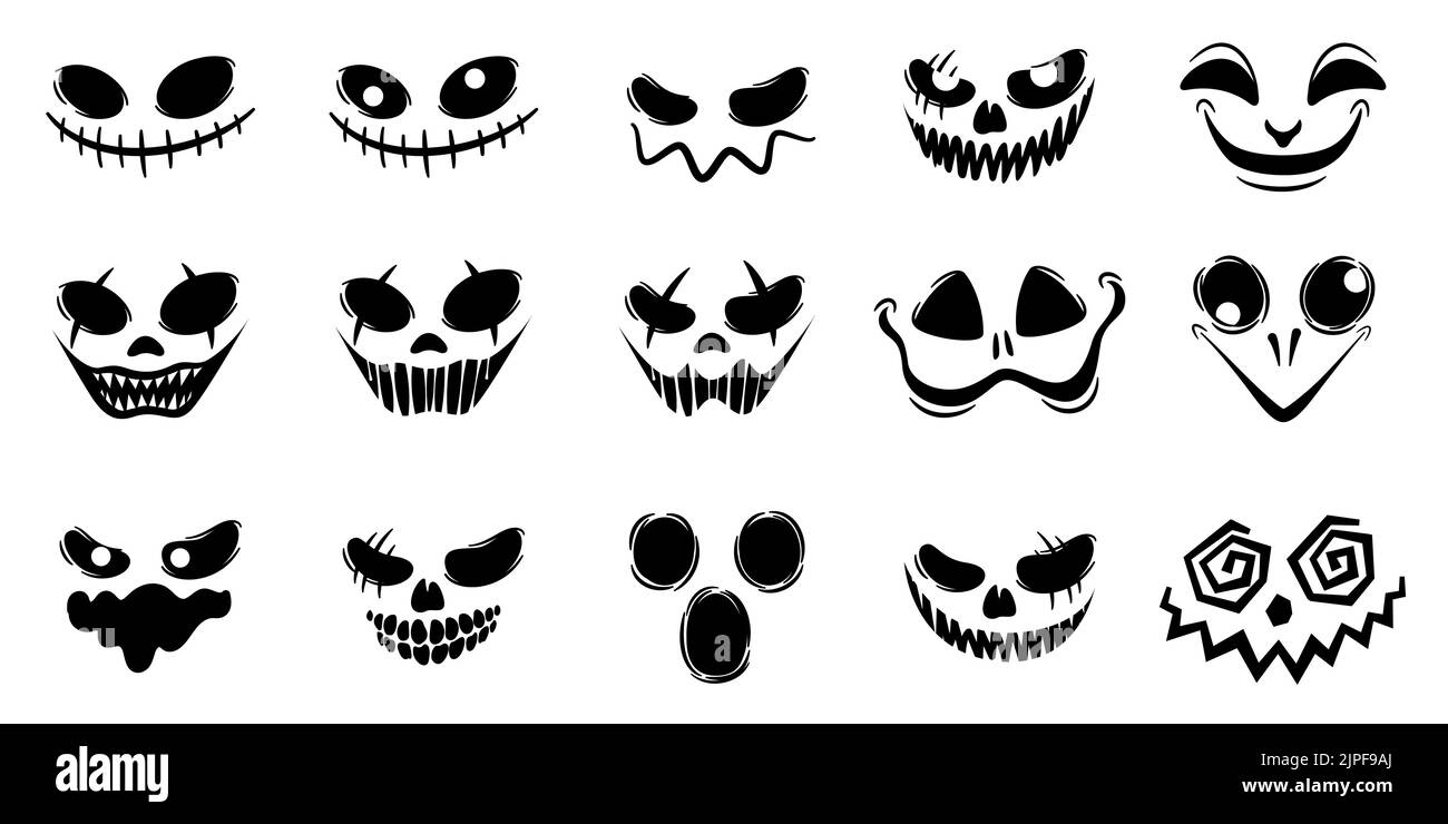 horror and scary faces halloween vector set. silhouette style ...