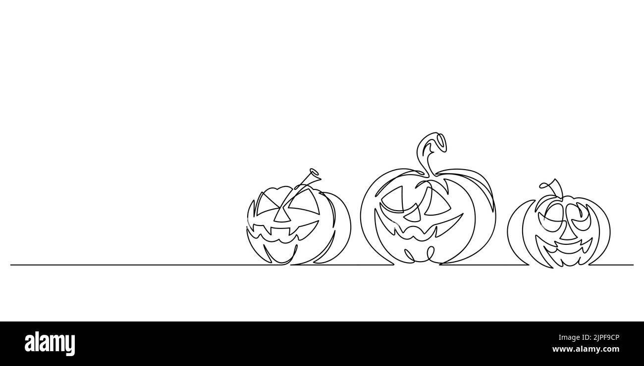 spooky jack o lantern halloween pumpkins set in continuous line drawing ...