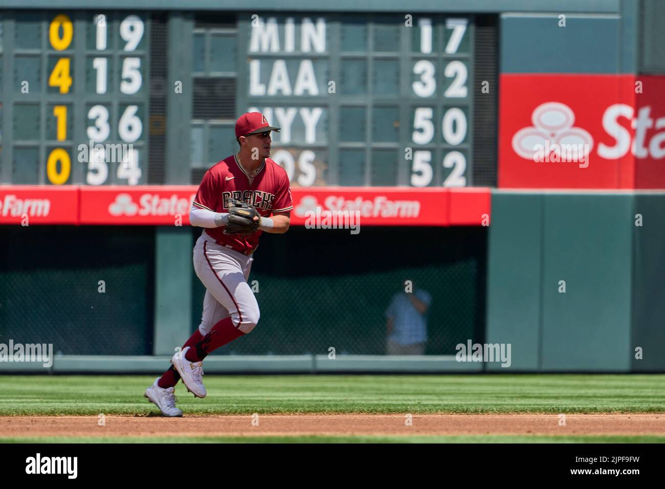 August 14 2022: Arizona second baseman Josh Rojas (10) makes a play ...