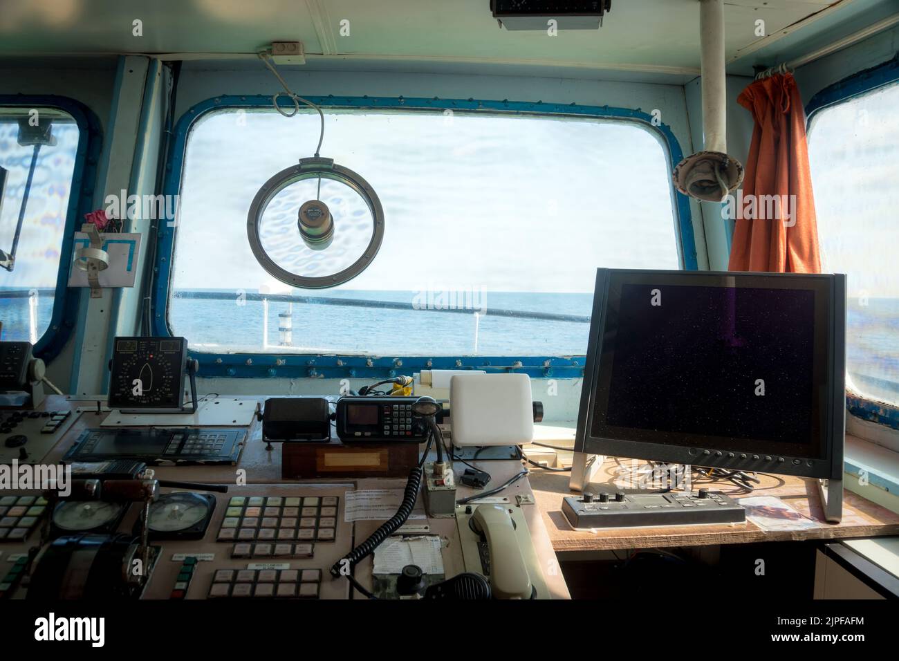 Devices river ship, inside the captain's cabin Stock Photo - Alamy