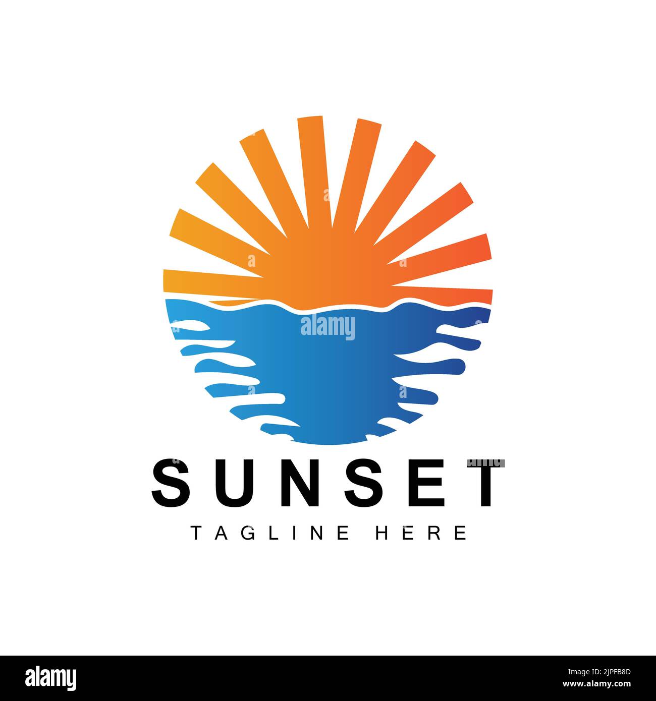 Sunset Beach Logo Design Seascape Illustration Red Day Vacation Spot