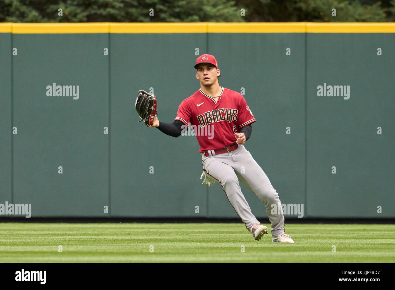 August 14 2022: Arizona center fielder Alek Thomas (5) makes a play ...