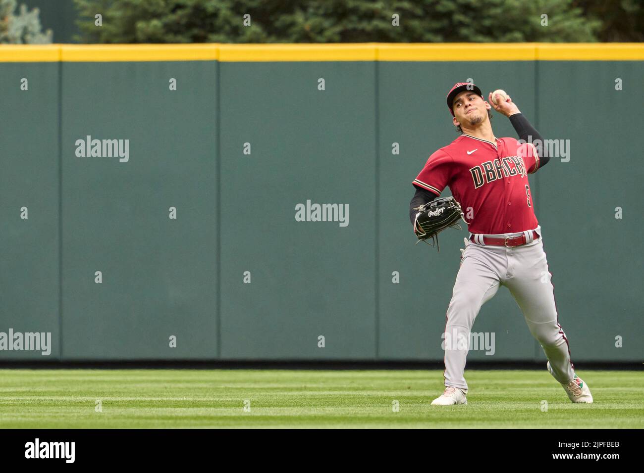 August 14 2022: Arizona center fielder Alek Thomas (5) makes a play ...