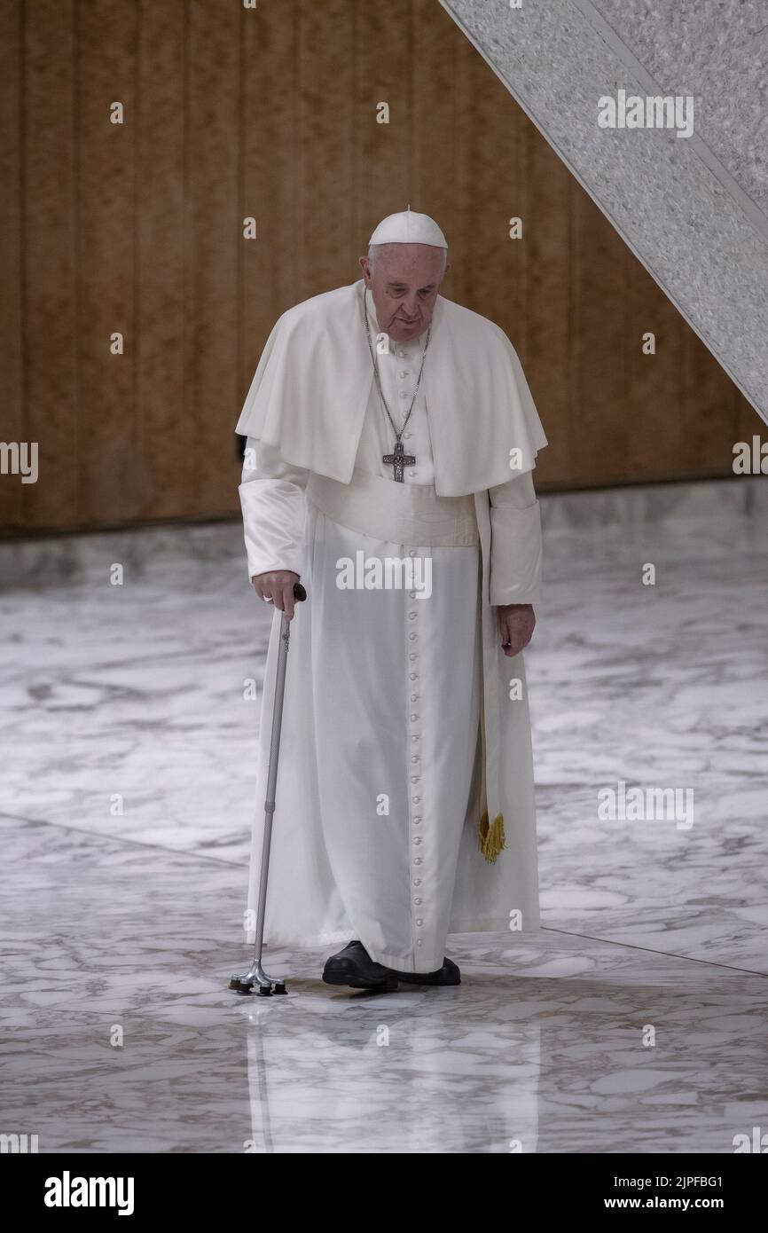 Vatican City, Vatican, 17 August 2022. Pope Francis arrives walking ...