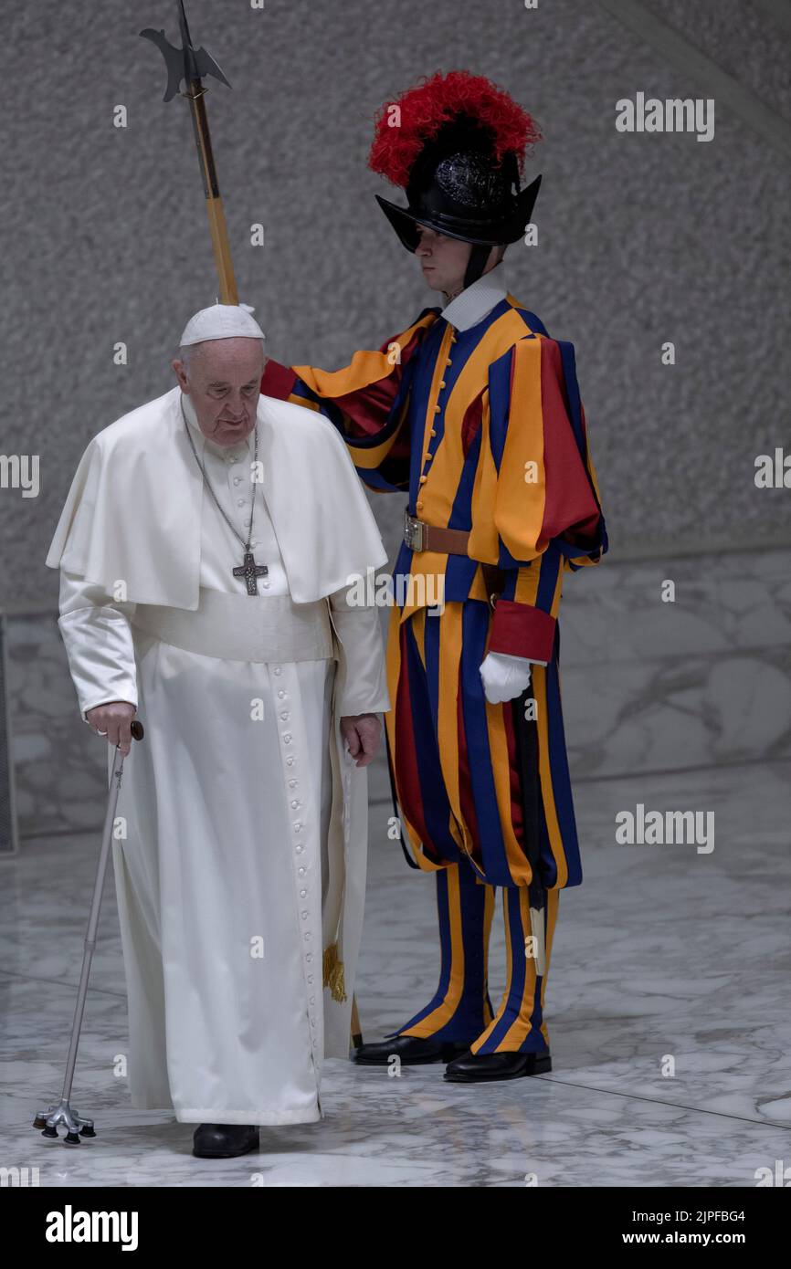 Vatican City, Vatican, 17 August 2022. Pope Francis arrives walking ...
