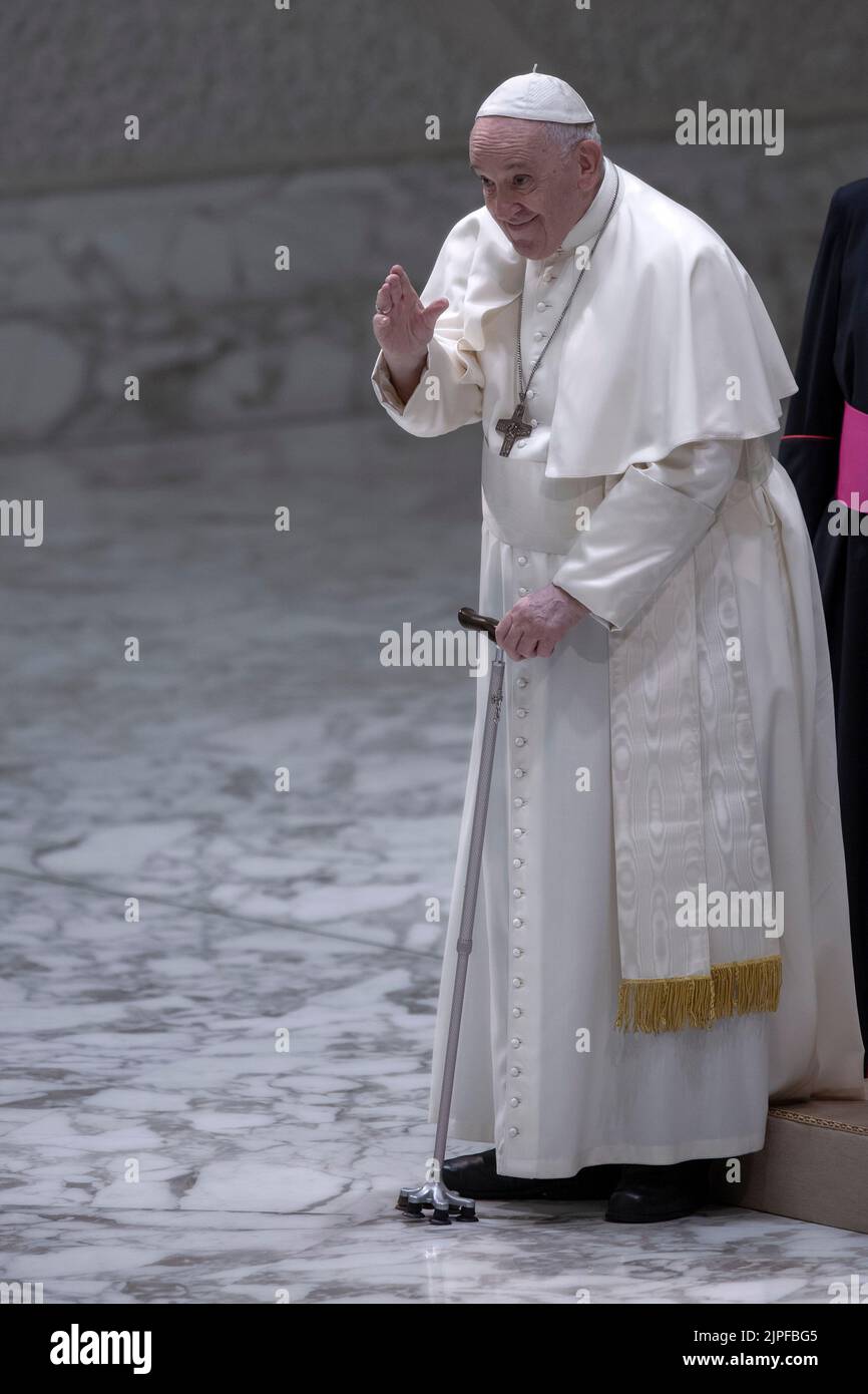 Vatican City, Vatican, 17 August 2022. Pope Francis arrives walking ...