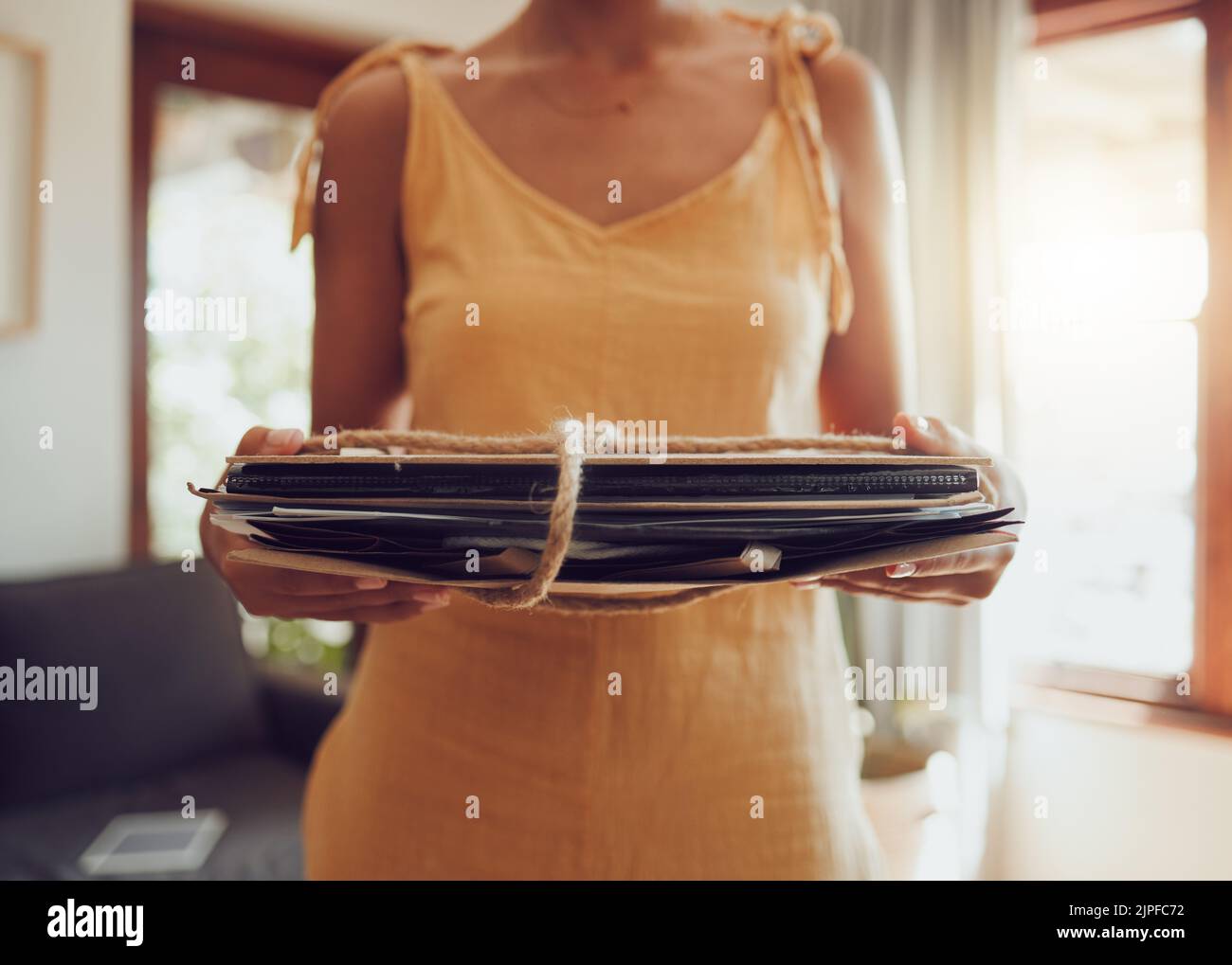 Recycle, cardboard bags and closeup of hands holding reusable paper ...