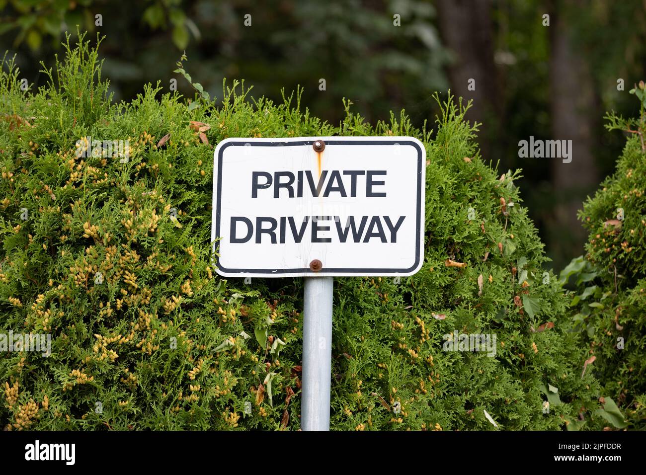 A private driveway sign with shrubs behind it Stock Photo - Alamy