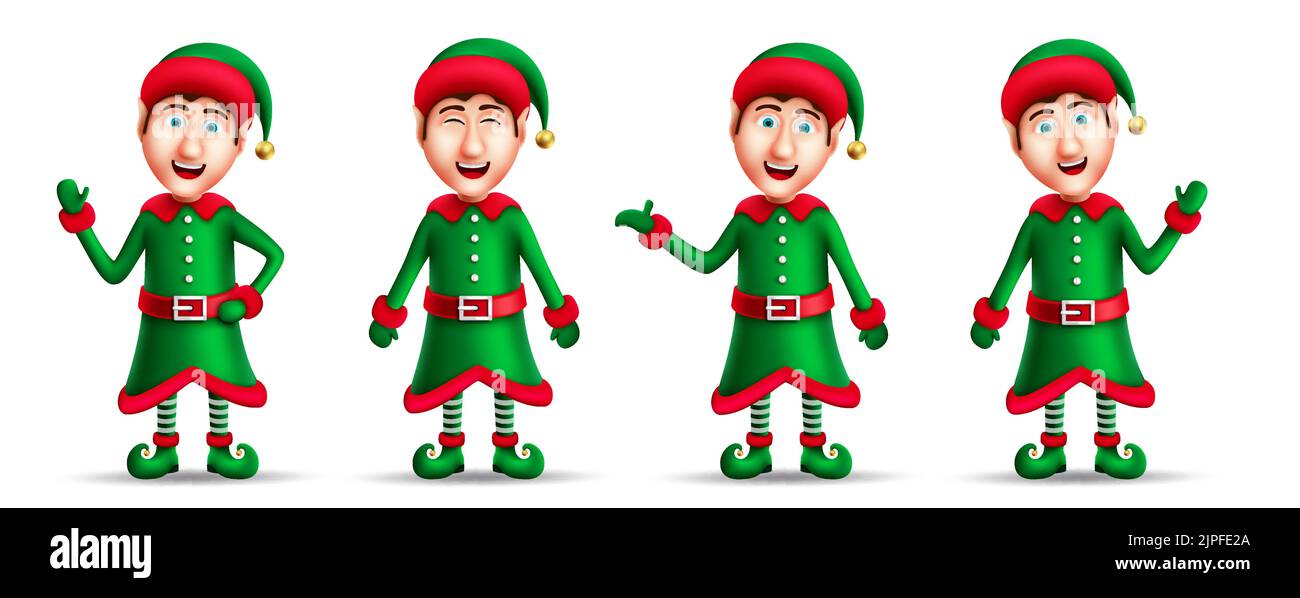 Christmas elf character vector set. Elves in 3d realistic characters in ...