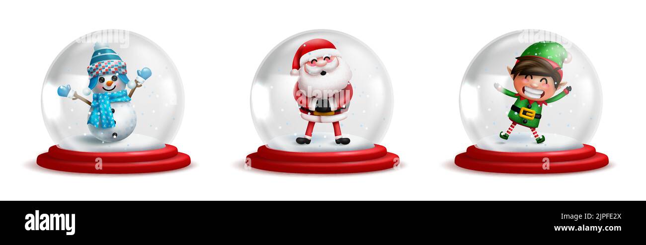 Christmas crystal ball vector set. 3d realistic snow balls with ...