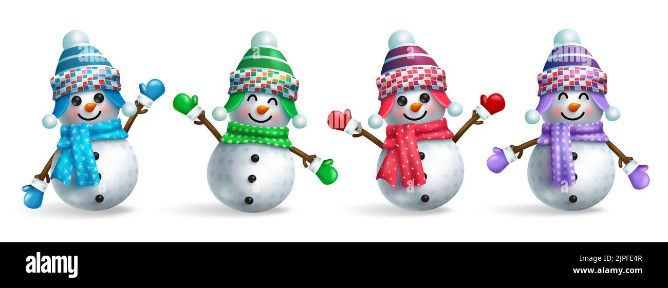 Snow man christmas characters vector set. Snowman 3d kids character in ...