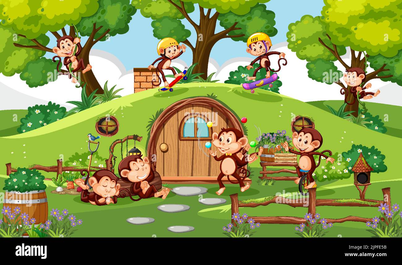 Happy monkey family in the forest illustration Stock Vector Image & Art ...