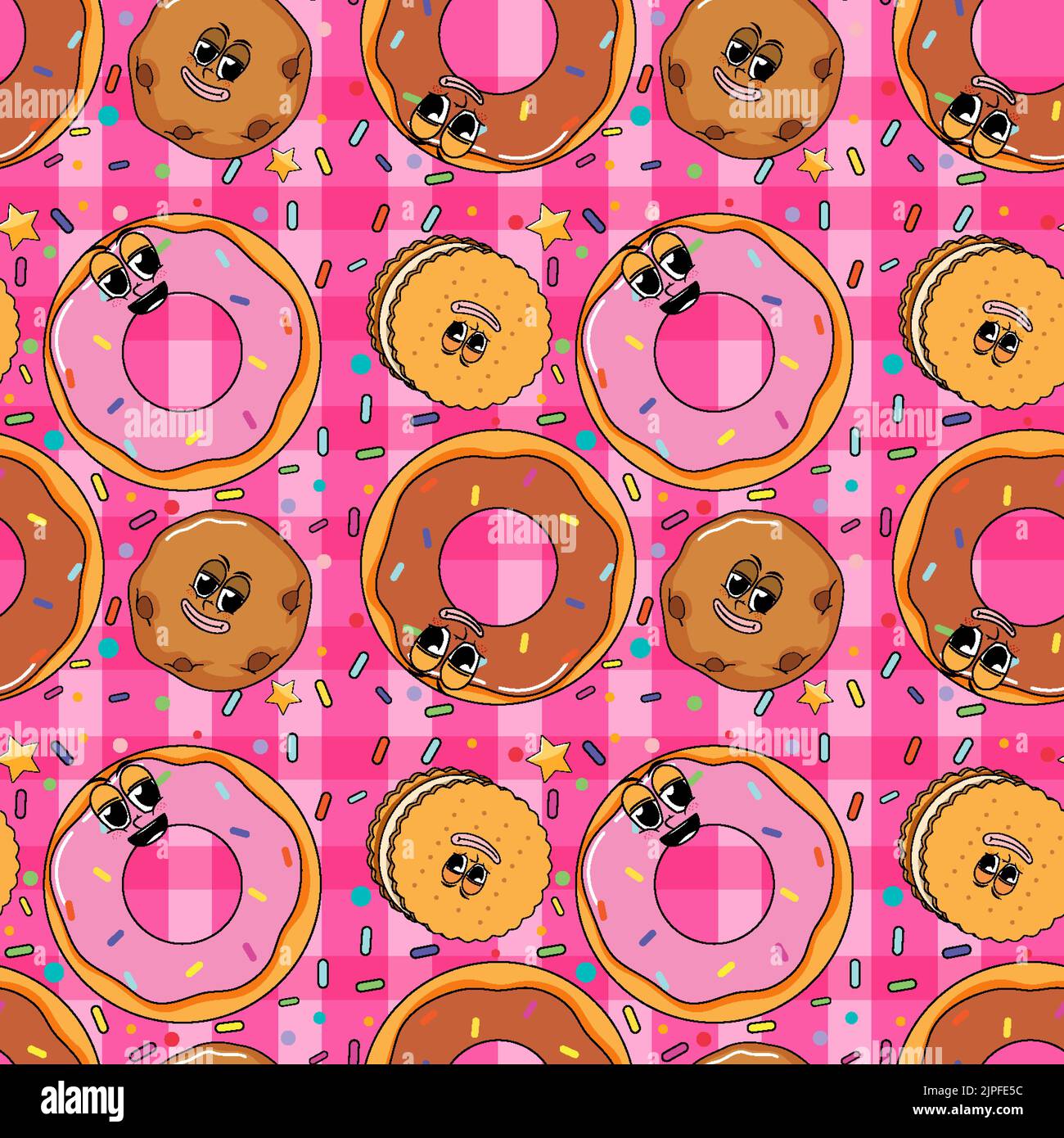 Sweet doughnut cartoon seamless pattern illustration Stock Vector Image ...