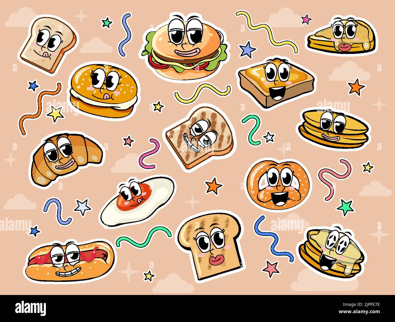 Set of food sticker comic style illustration Stock Vector Image & Art ...