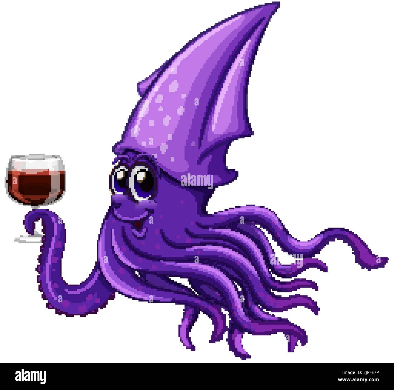 Purple squid drinking wine cartoon character illustration Stock Vector ...