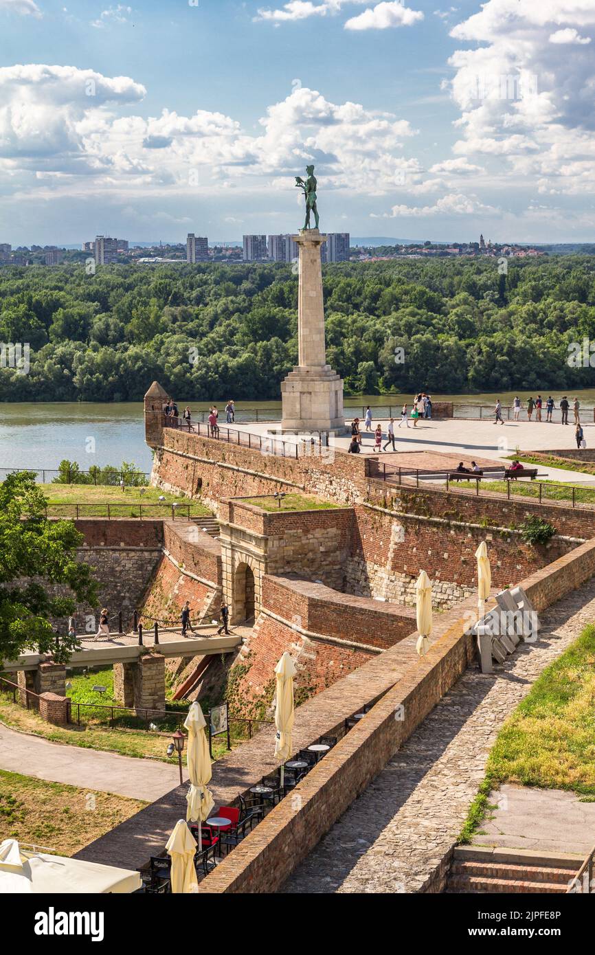A vertical shot of the Pobednik Monument at Upper Town Belgrade ...