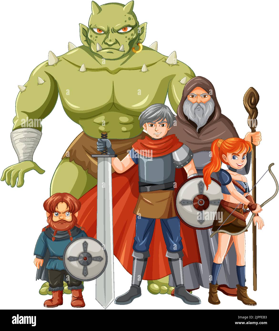 Group of medieval cartoon characters on white background illustration ...