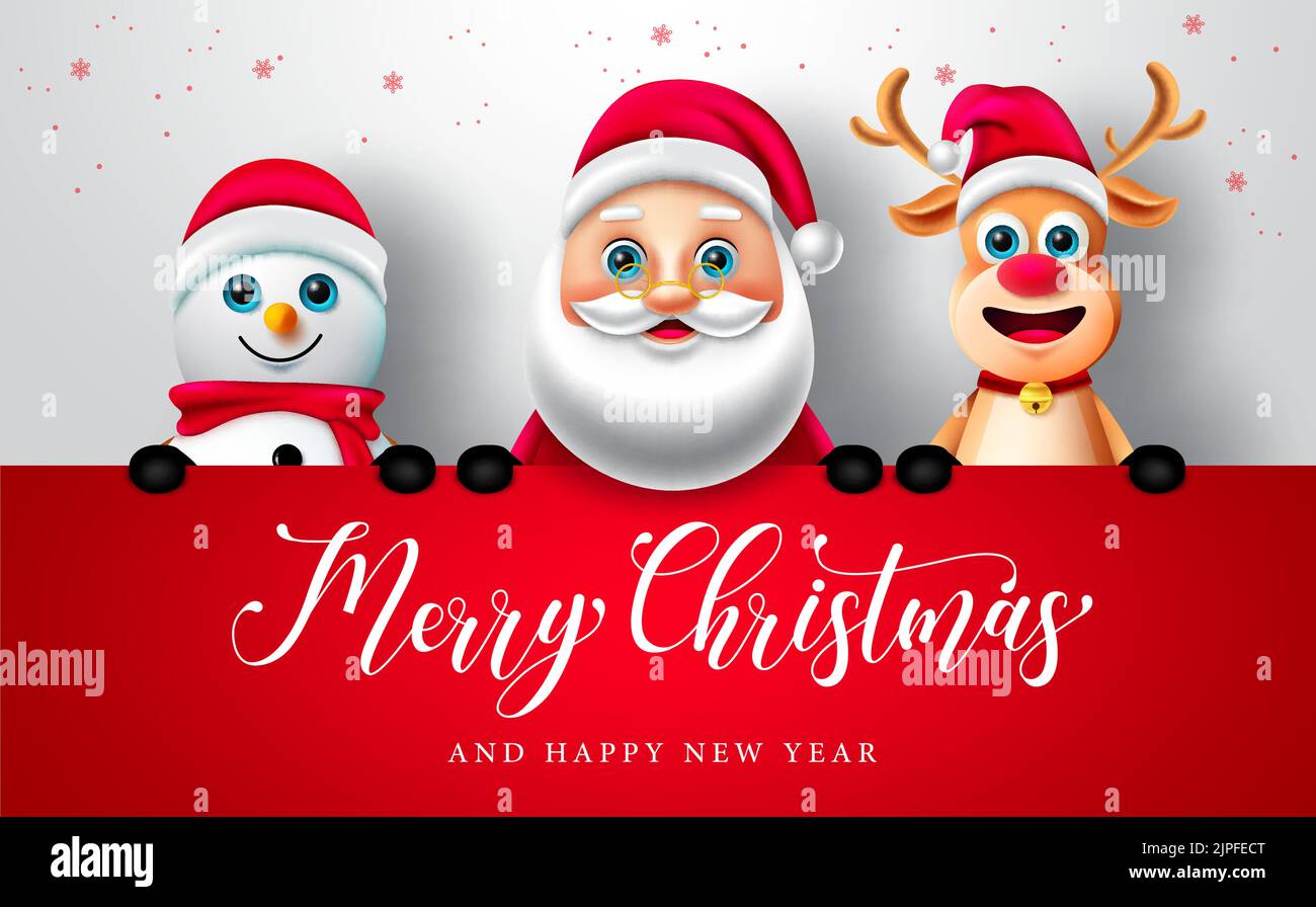 Christmas characters vector template design. Merry christmas text in ...