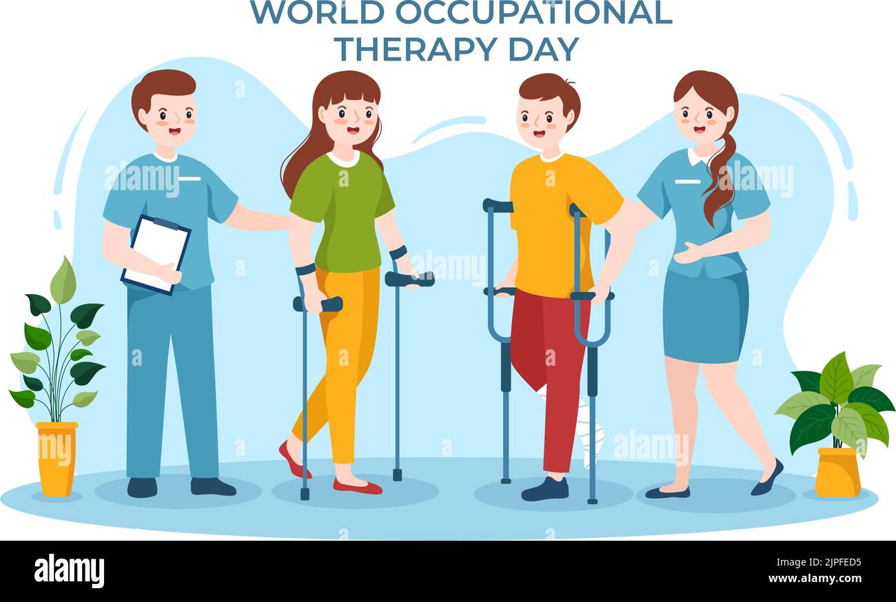 World Occupational Therapy Day Celebration Hand Drawn Cartoon Flat ...