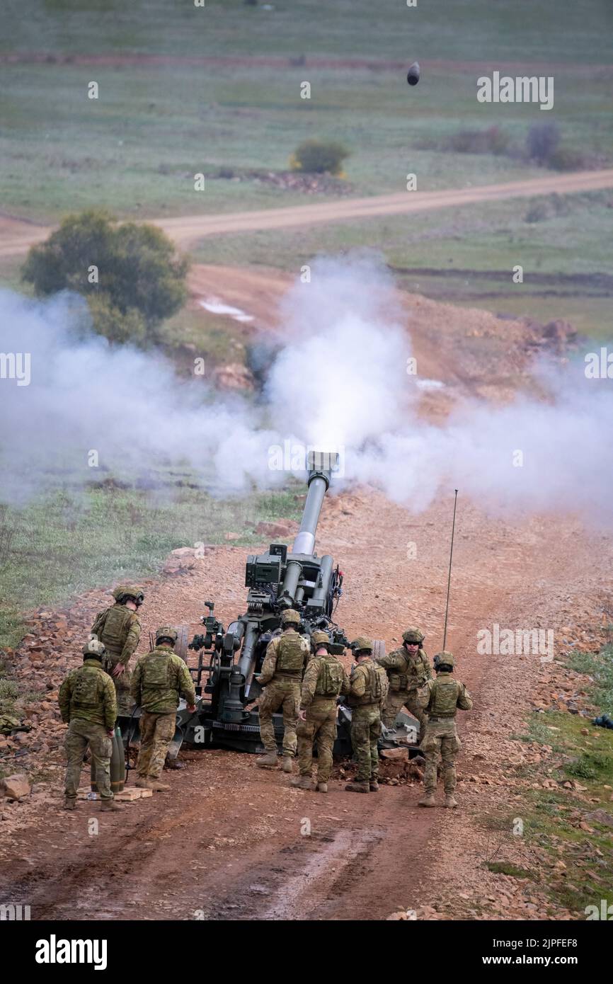 Gunners fire a 155 Artillery gun during an army firepower demonstration ...
