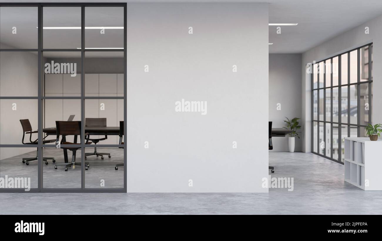 Modern office corridor or hallway interior design with empty space over ...