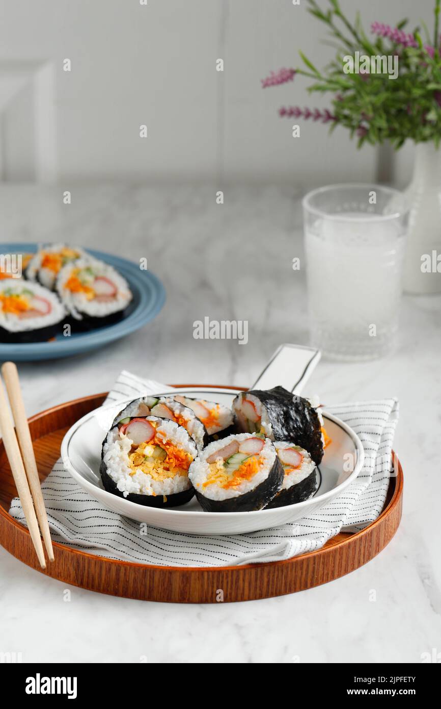 Gimbap Korean Rol Rice with Egg, Vegetable, and Beef Stock Photo - Alamy
