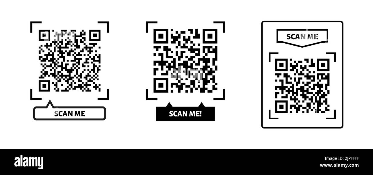 Scan me QR code design. QR code for payment, text transfer with scan me button. Vector ...
