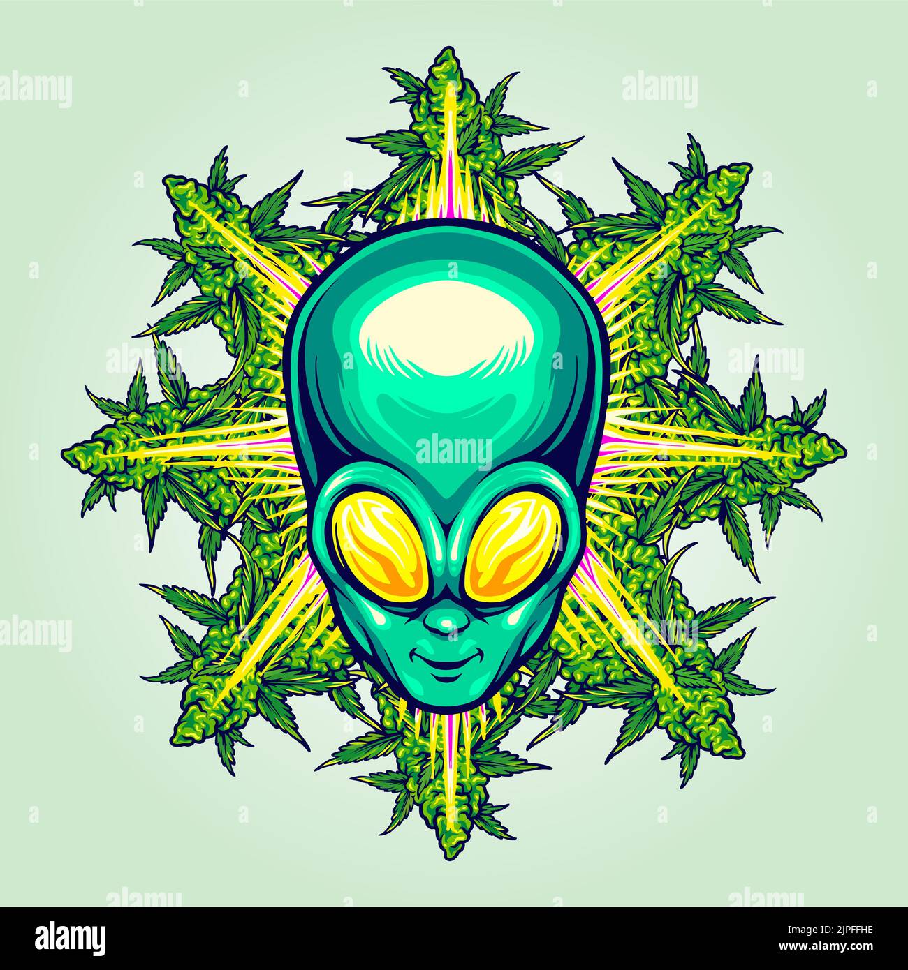 Alien head with cannabis leaf vector illustrations for your work logo ...