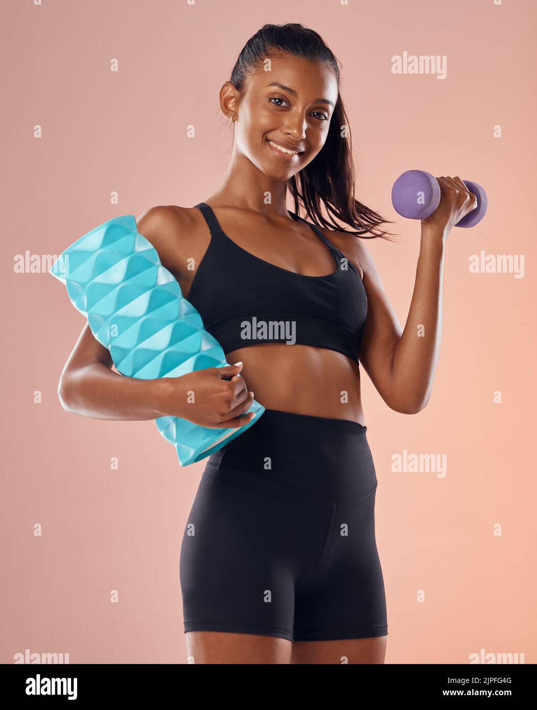 Active, weight training and fit woman on diet at gym for body health ...