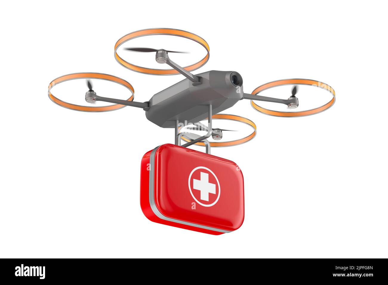 Drone with first aid kit on white background. Isolated 3d illustration ...