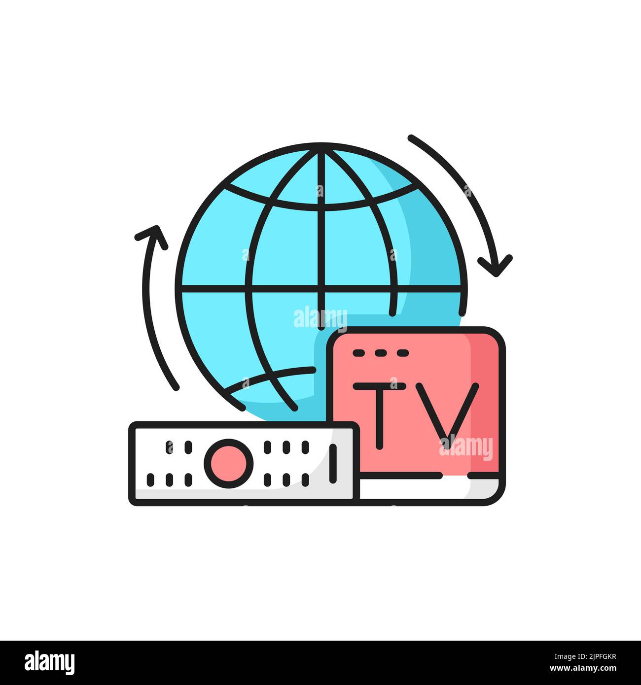 Internet television and media outline icon TV box, remote control and ...