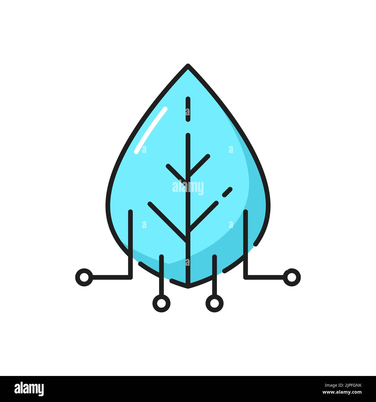 Modern technology innovation, science tech outline icon with blue leaf ...