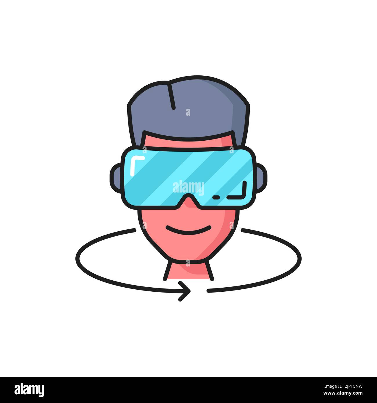 Virtual and augmented reality technology outline icon with man wearing ...