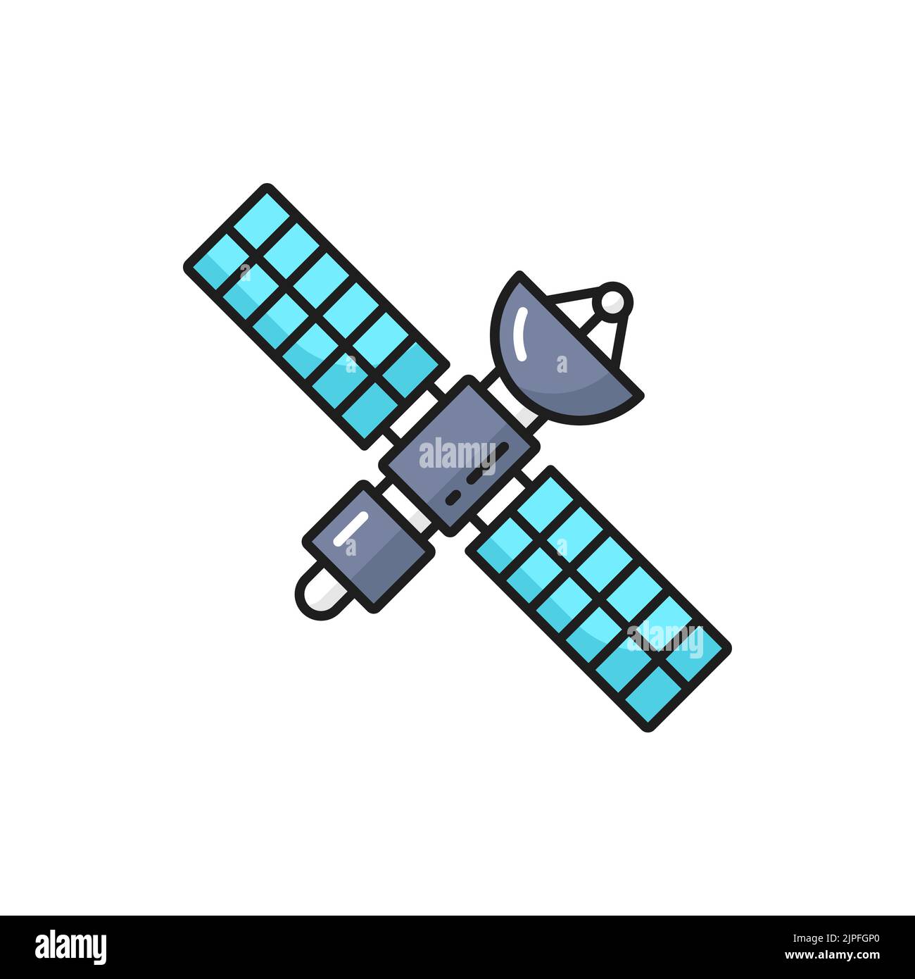 Space satellite with solar panels and antenna outline icon ...
