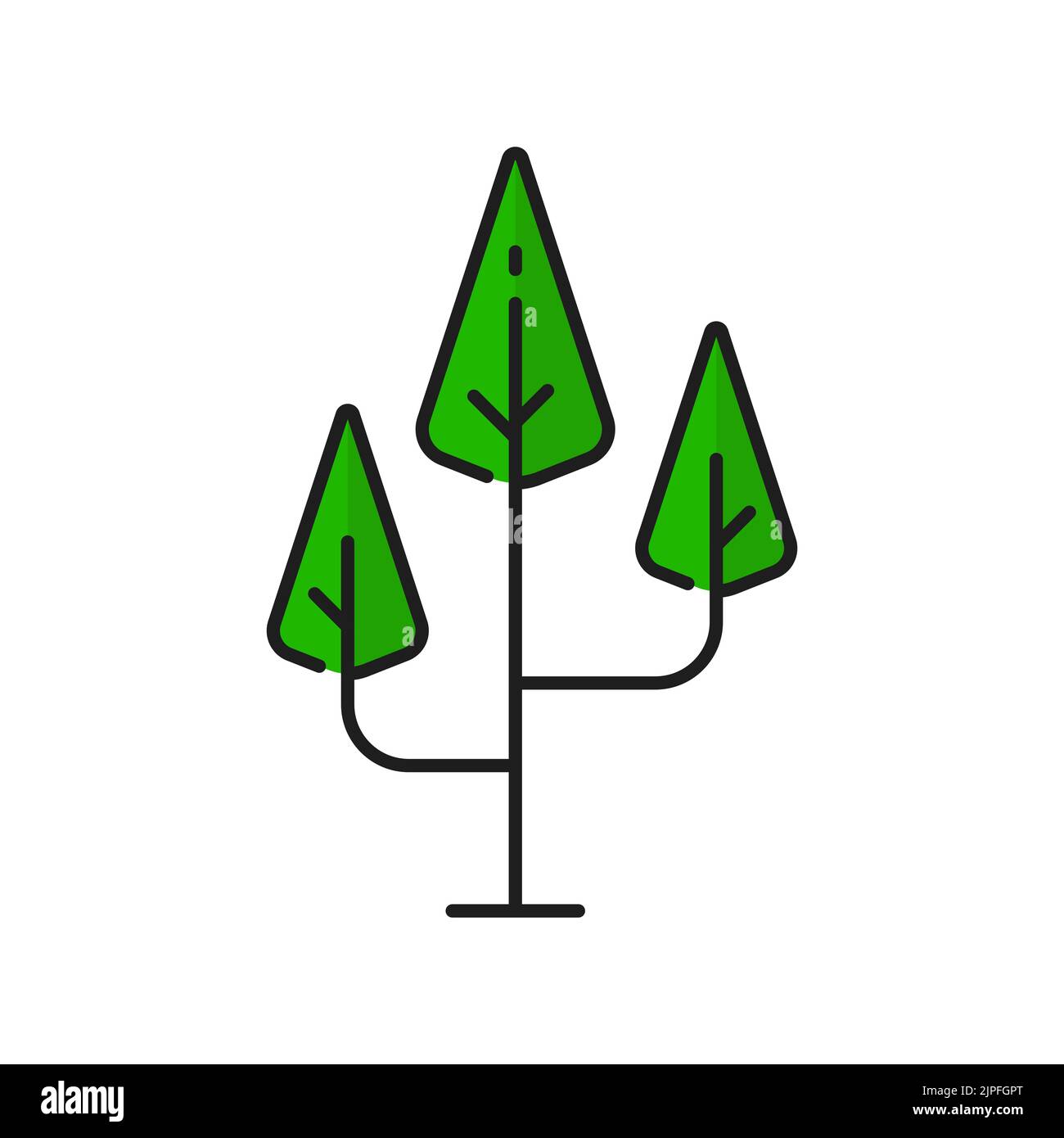 Green tree icon in line, forest plant with leaves and nature garden ...