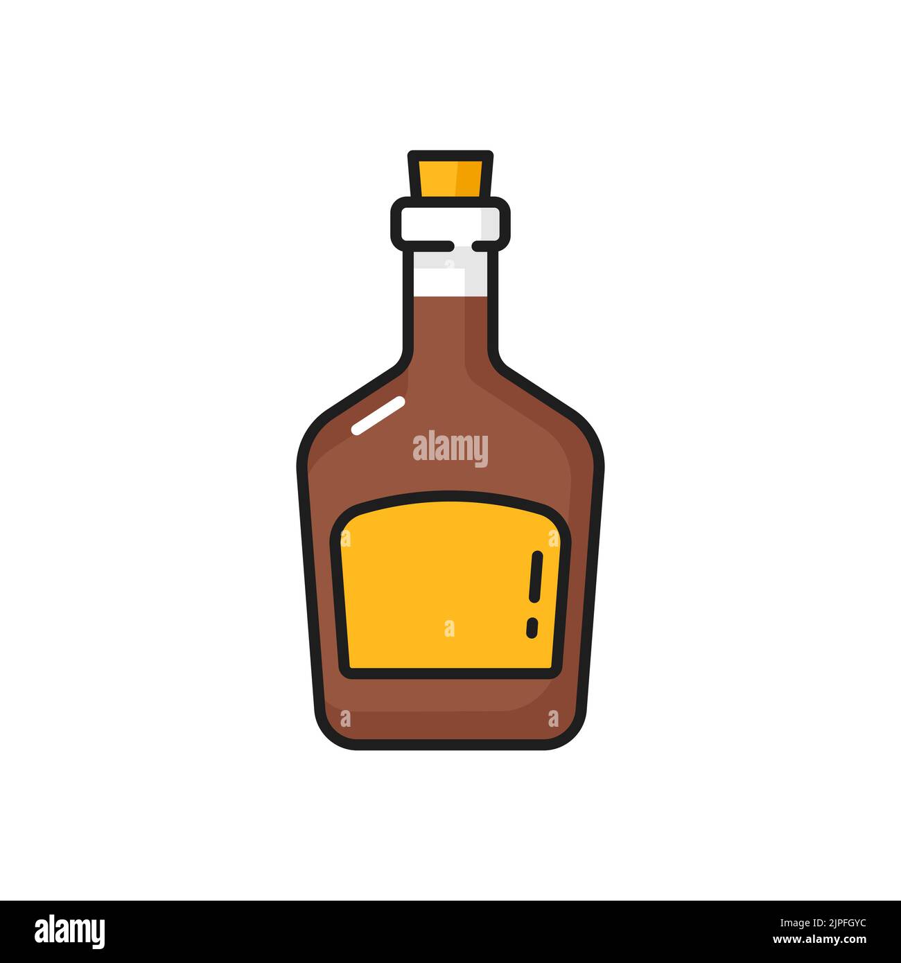 Whiskey or scotch, rum pirate drink in bottle isolated color outline ...
