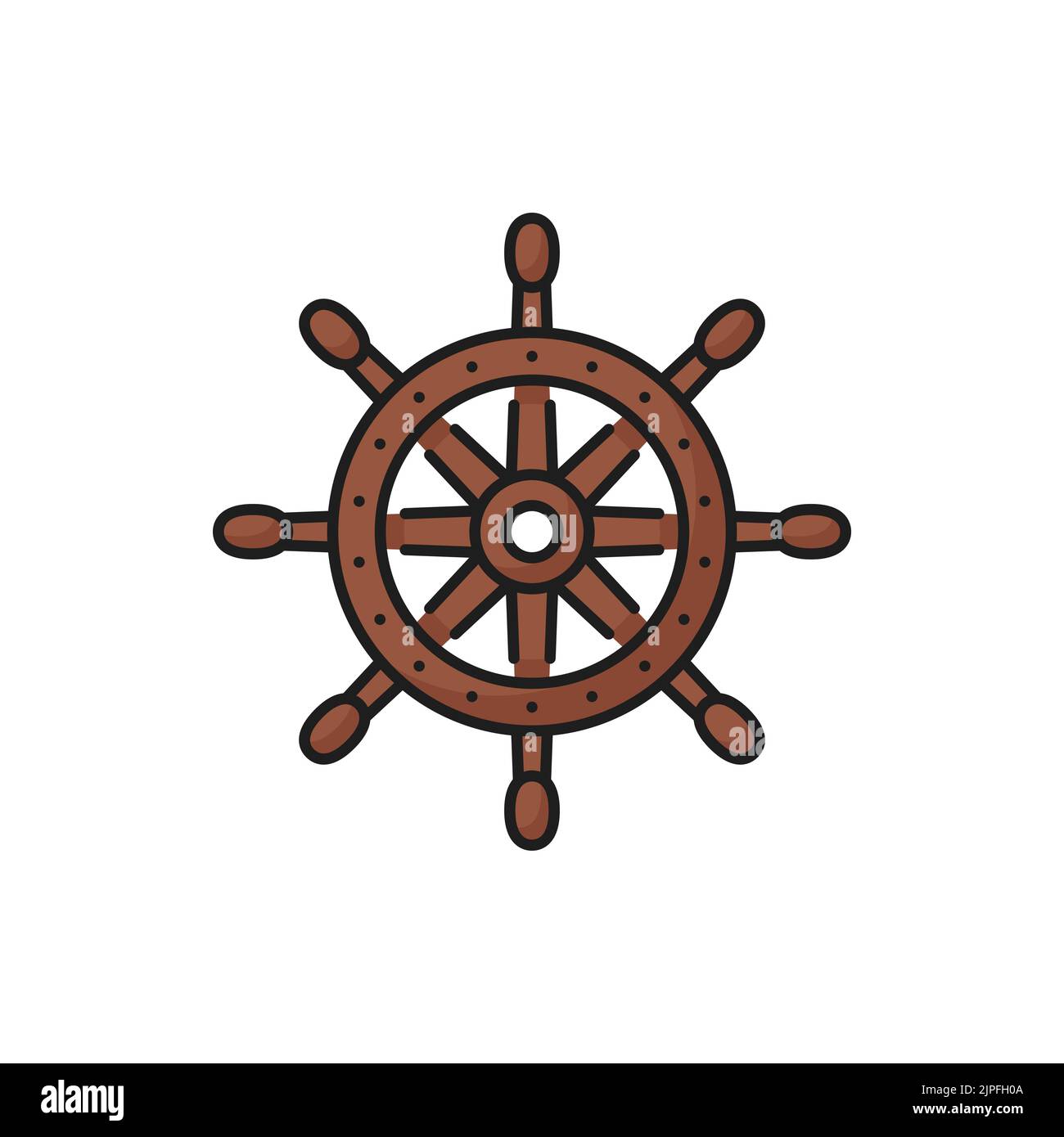 Seafarer wheel with handle isolated handwheel outline icon. Vector ...