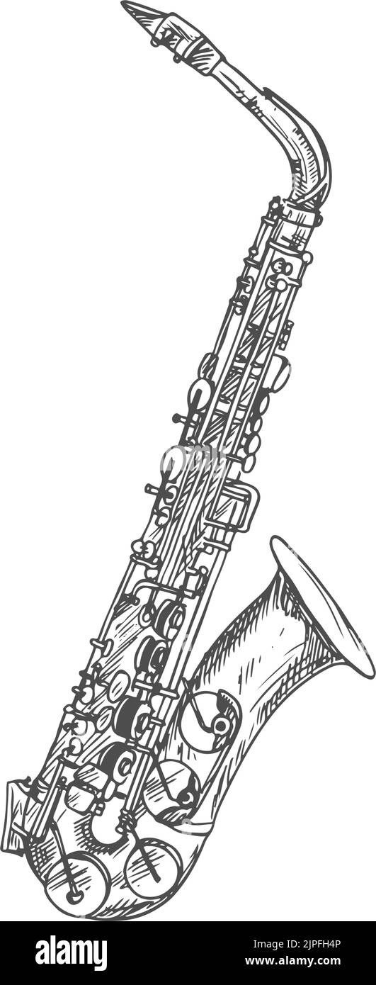 Clarinet or saxophone isolated musical instrument sketch. Vector ...
