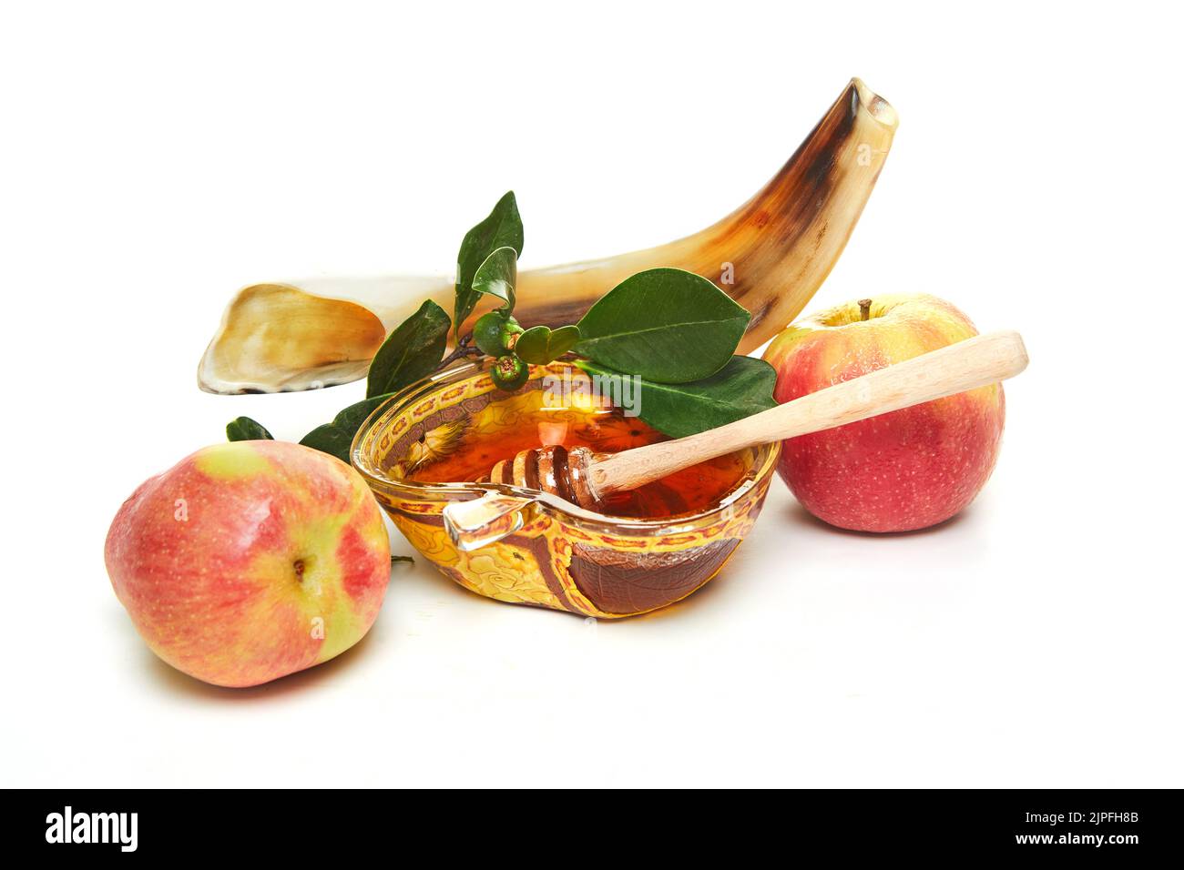Rosh hashanah - jewish new year holiday concept. An apple-shaped bowl ...