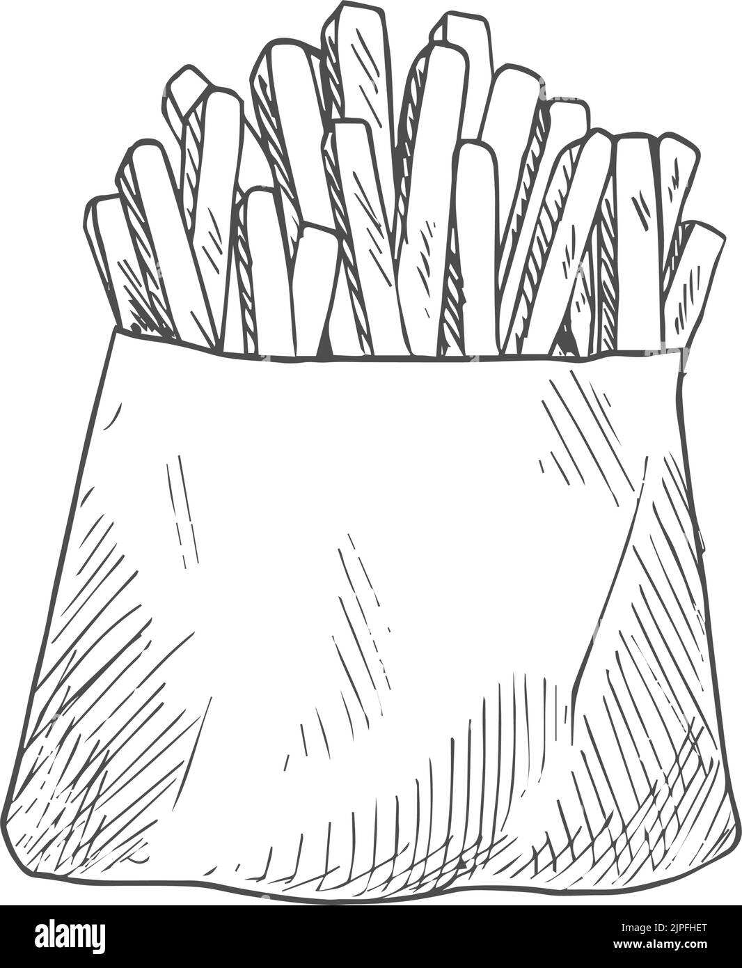 Paper box with hand drawn french fries isolated sketch. Vector fastfood ...