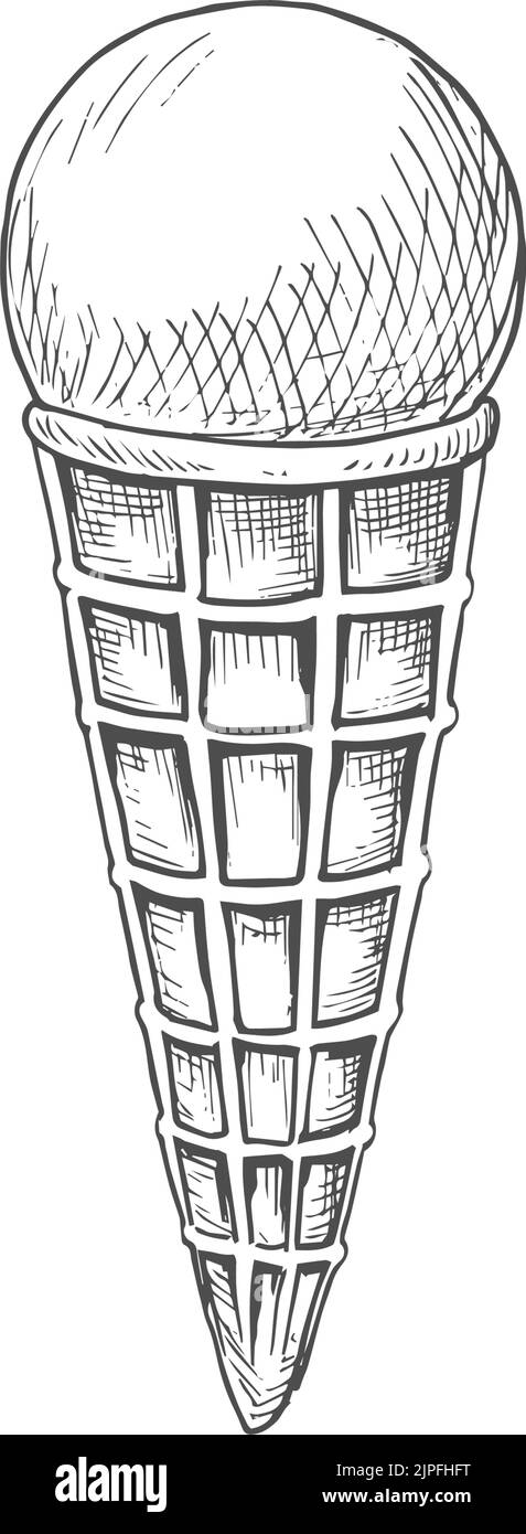 Frozen gelato, refreshing sundae dessert isolated monochrome sketch ...