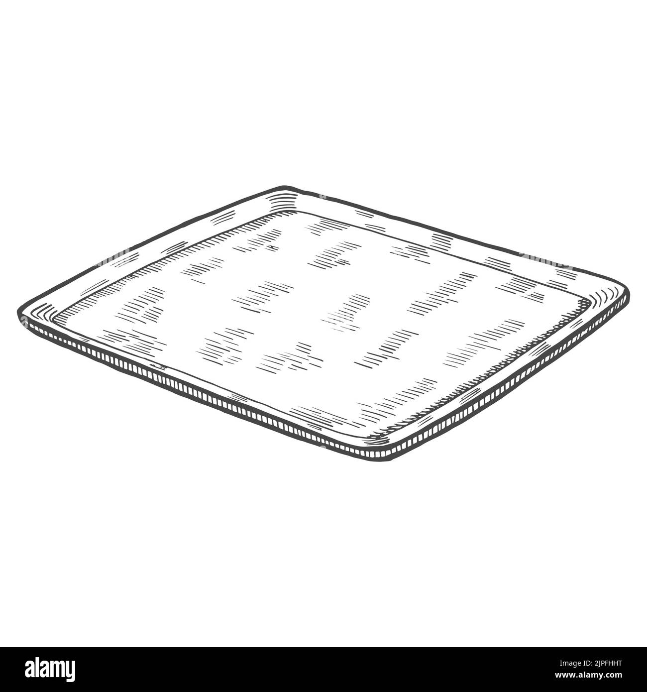 square plate Kitchenware isolated doodle hand drawn sketch with outline ...