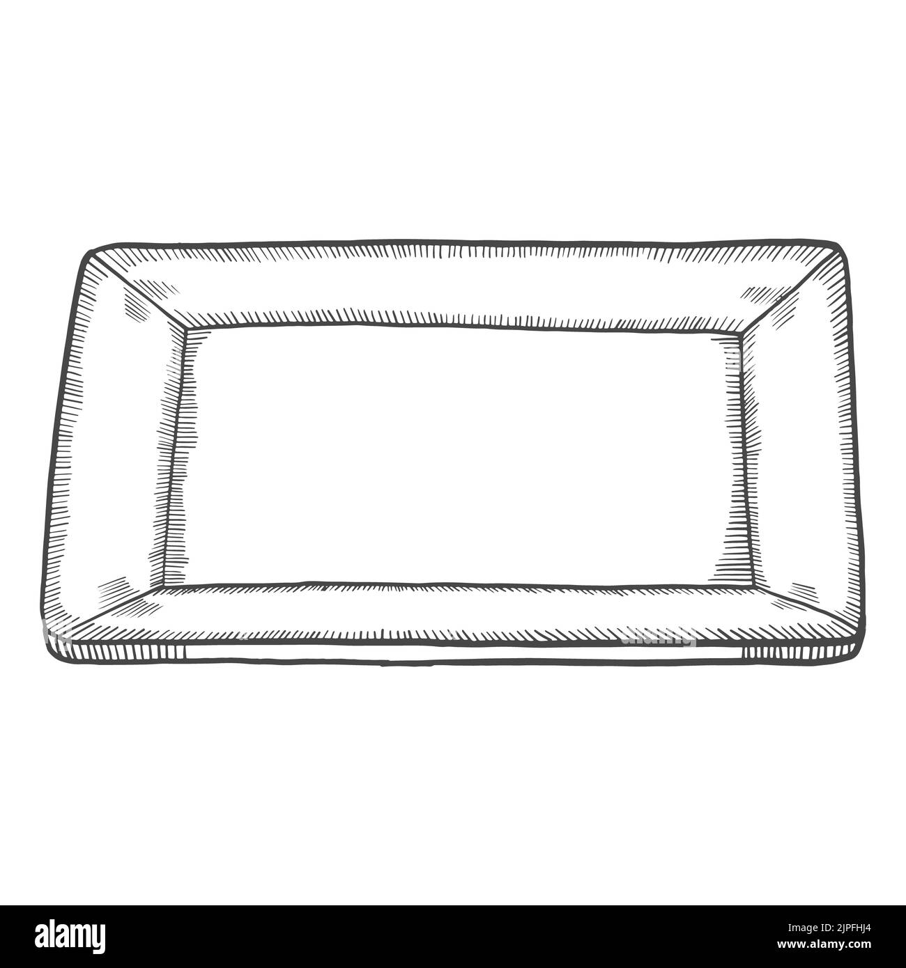 square plate Kitchenware isolated doodle hand drawn sketch with outline ...