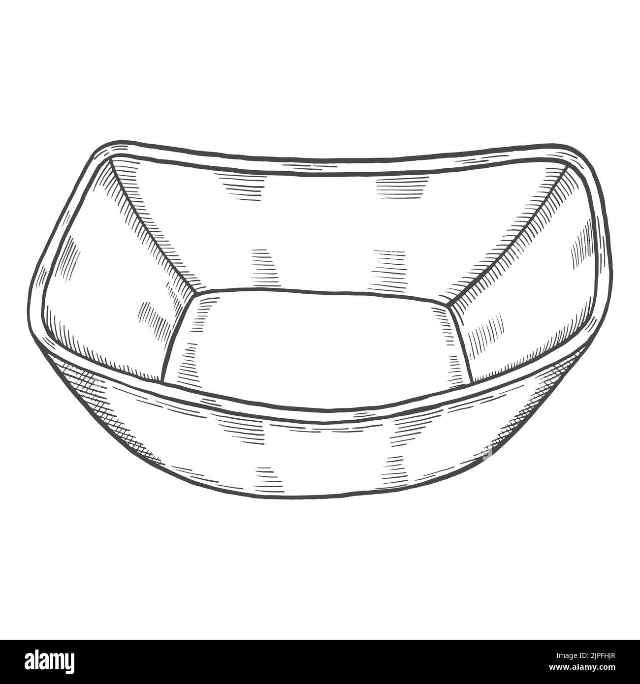 round bowl Kitchenware isolated doodle hand drawn sketch with outline ...