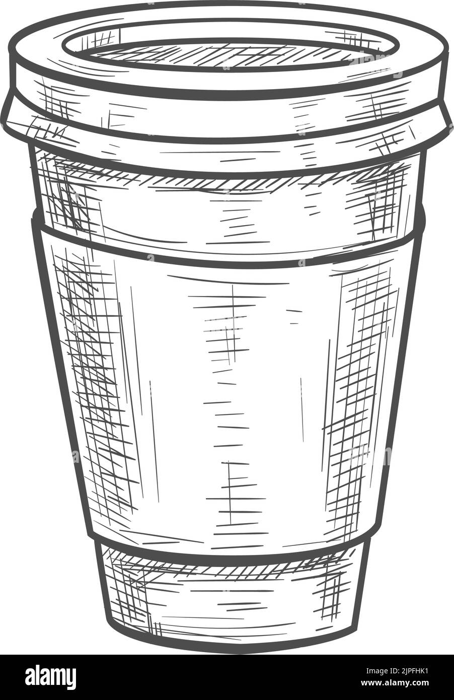 Coffee cup with lid isolated takeaway drink sketch. Brown Vector ...
