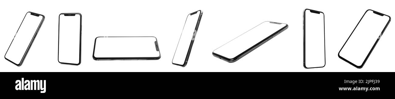 Set of modern smartphones isolated on white Stock Photo - Alamy