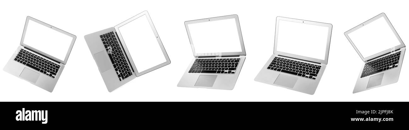 Set of modern laptops isolated on white Stock Photo - Alamy