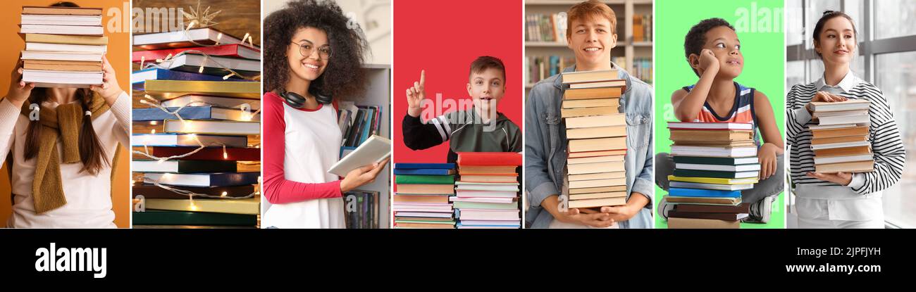 Collage of smart people with books Stock Photo - Alamy
