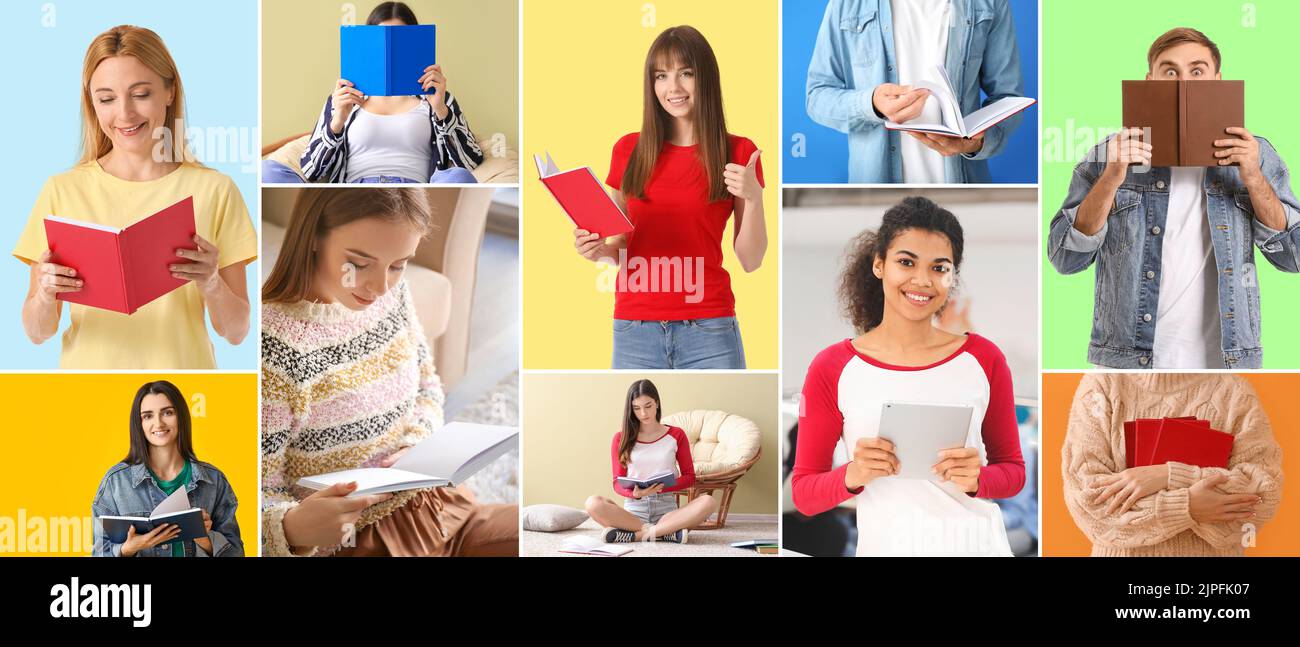 Collection of young people with books Stock Photo - Alamy