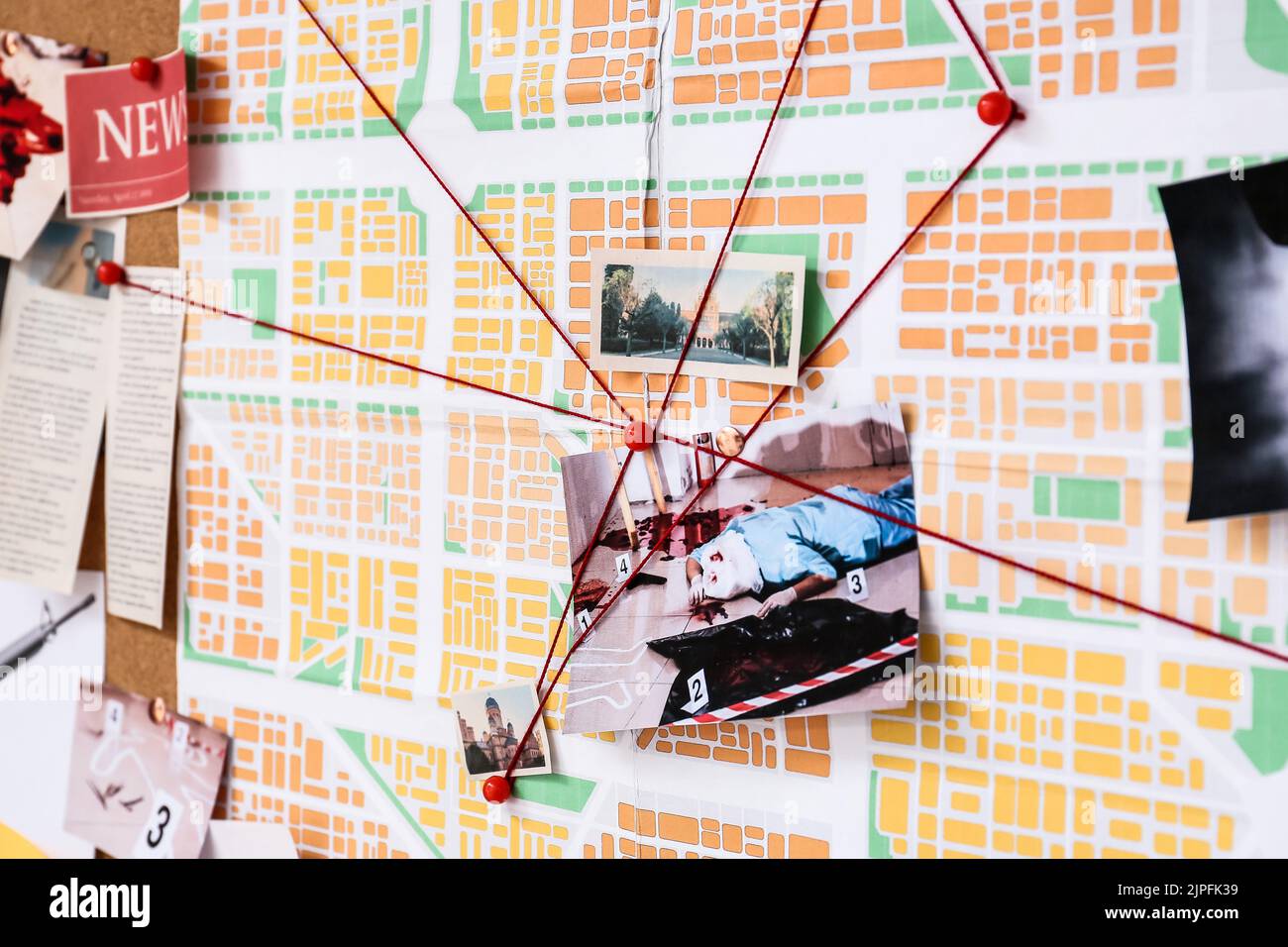 Crime board hanging in FBI agent's office, closeup Stock Photo - Alamy